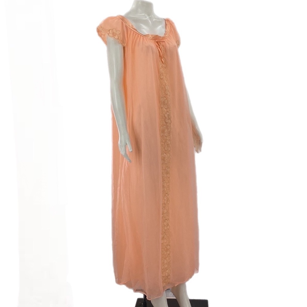 Vintage Sheer Night Gown Large Neon Orange - Gem